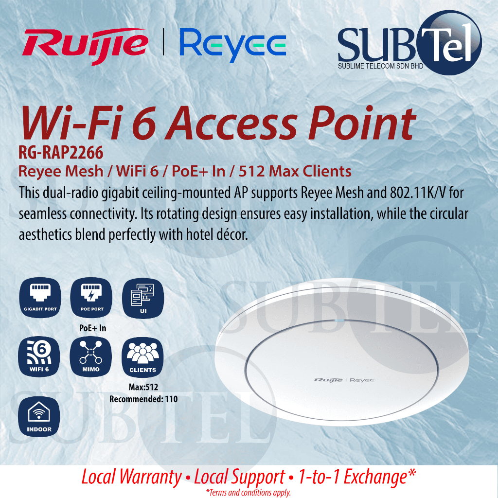 Ruijie Reyee Access Point RG-RAP2266 Wi-Fi 6 AX3000 Indoor Ceiling ...