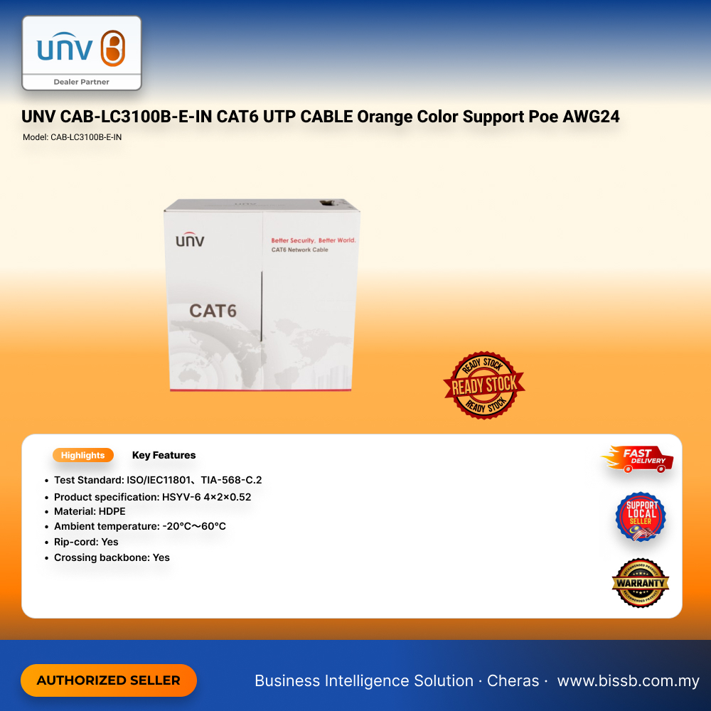 UNV CAB-LC3100B-E-IN CAT6 UTP CABLE Orange Color Support Poe AWG24 ...