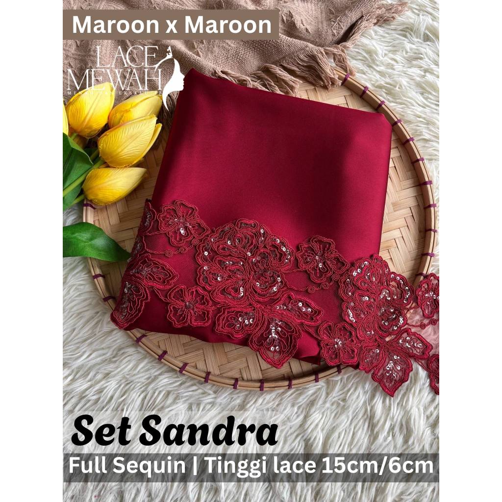 SET KAIN PASANG LACE BORDERLACE LACEMEWAH SANDRA FULL SEQUIN MANIK ...