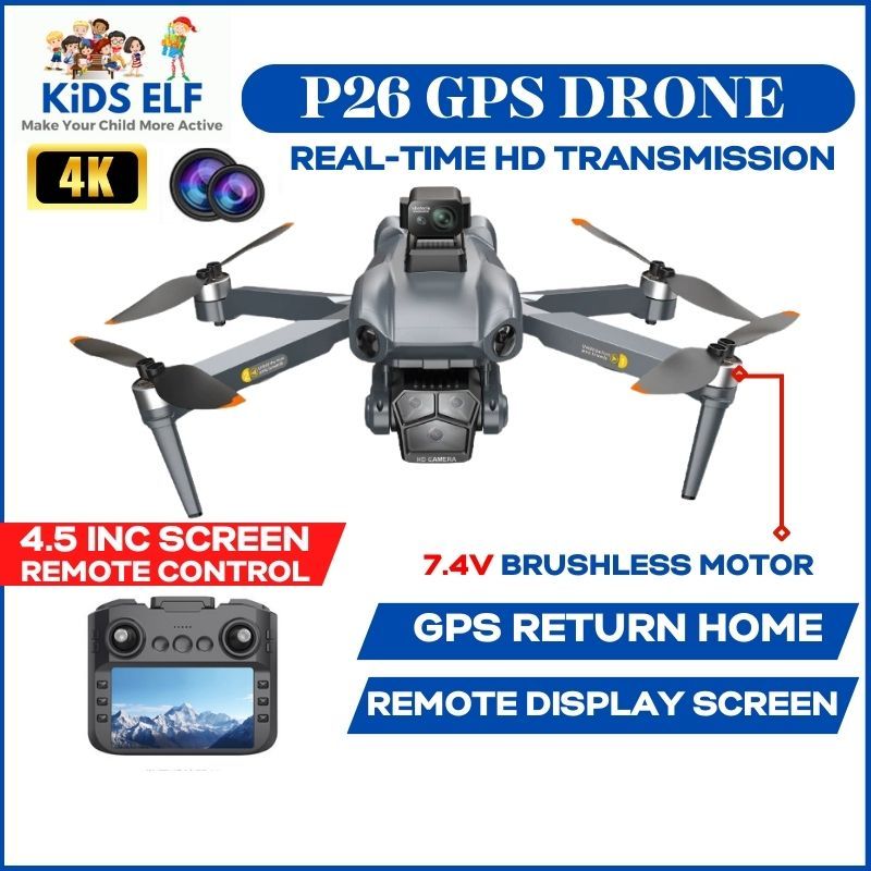 P26 GPS Rc Drone With 4k HD Dual Camera 4.5-Inch Screen Remote Control ...