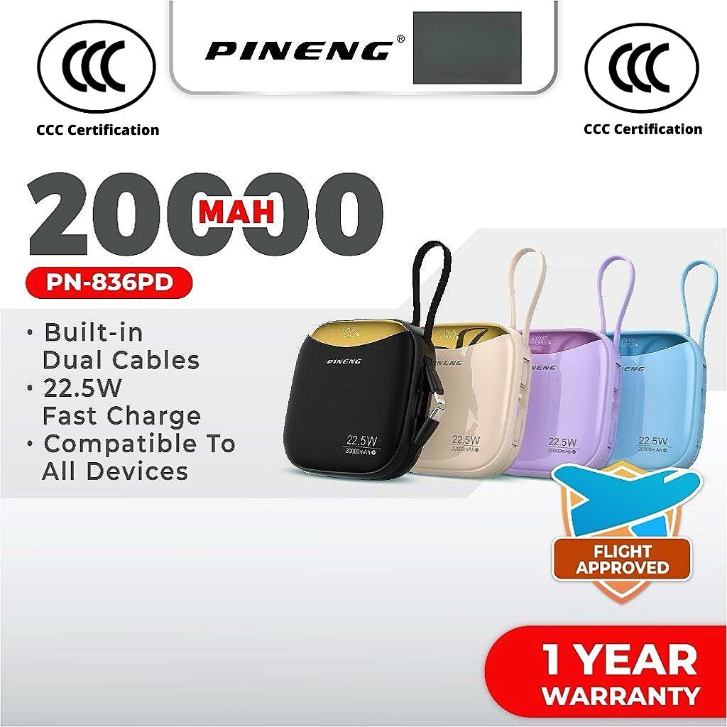 [3C CERTIFIED CCC] Pineng PN-836PD Built-In Cable 20000MAH Fast ...