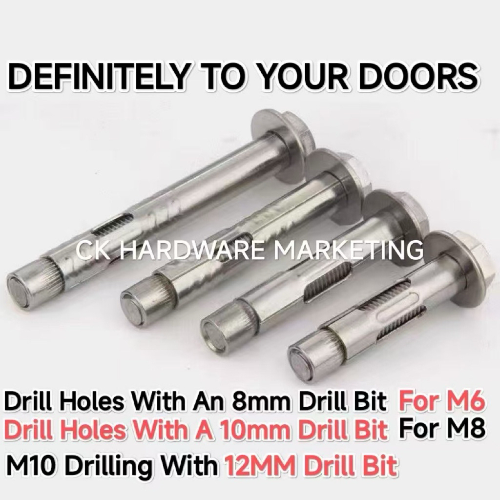 (Hex) 10pcs M6/M8 Premium Stainless Steel Wedge PJ Anchor Metal Wall ...