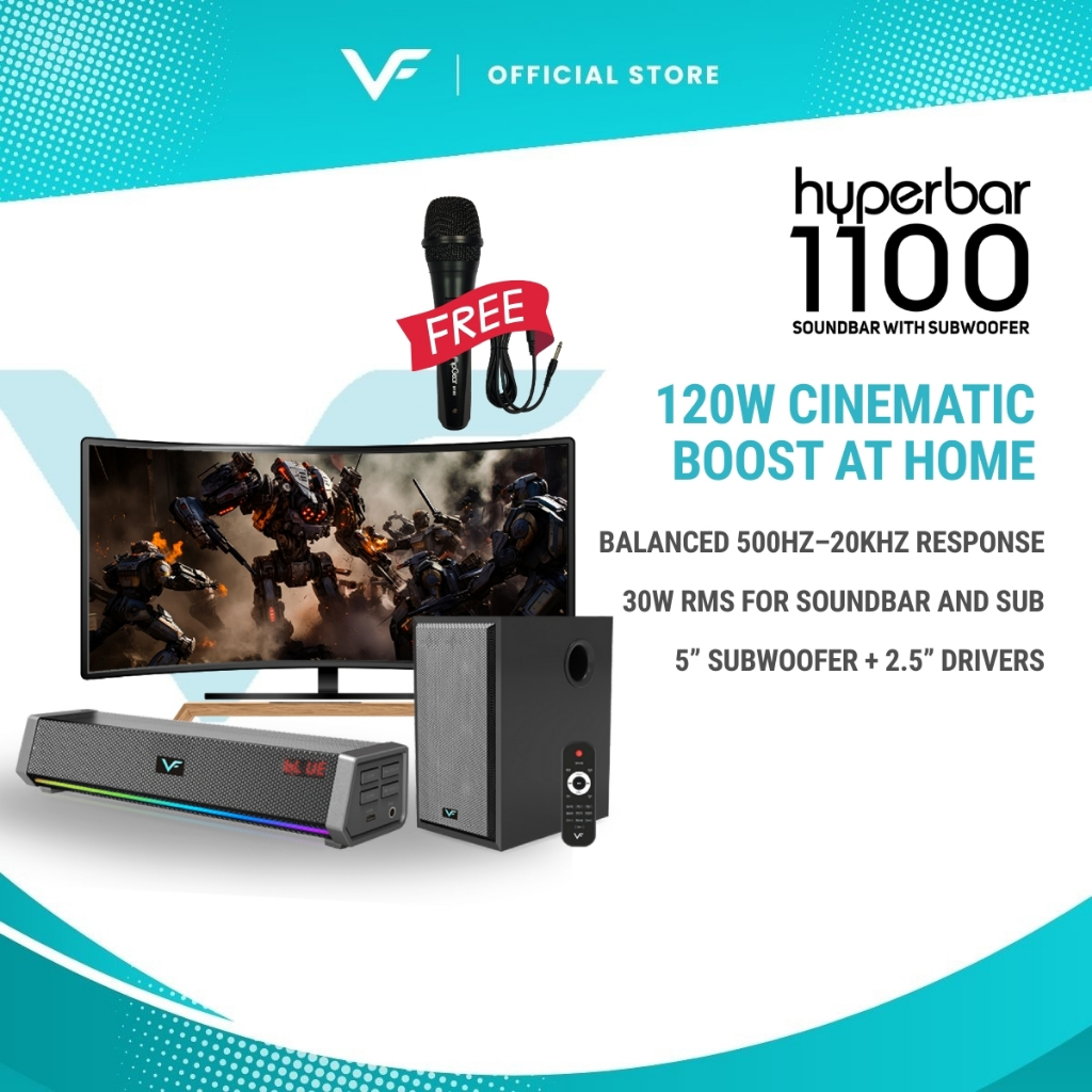 Vinnfier VF Hyperbar 1100 Bluetooth Gaming Soundbar Subwoofer Bass ...