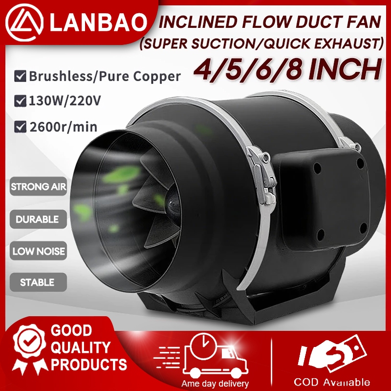 Duct Exhaust Fan Inline 4/5/6/8 Inch Kitchen Bathroom Ventilation Duct ...