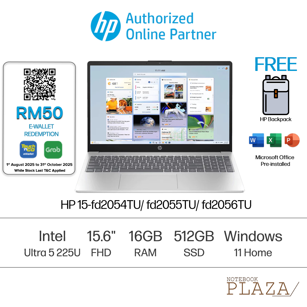 HP AI 15-fd2054TU/ 15-fd2055TU/ 15-fd2056TU 15.6" FHD Laptop ( CU5-225U, 16GB, 512GB SSD, Intel ...
