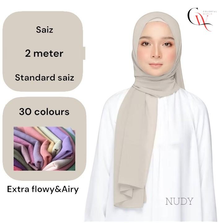 SHAWL CHIFFON KEKNIS PLAIN (HEAVY CHIFFON) 2meter good quality material ...