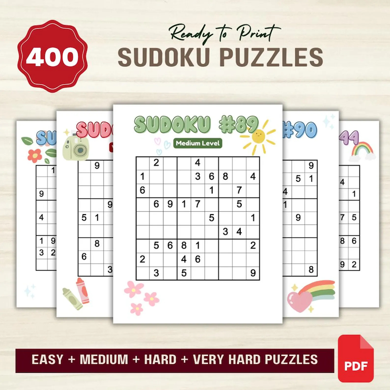 400 Printable Sudoku Puzzles Math Logic Brain Games for Sudoku Puzzle ...