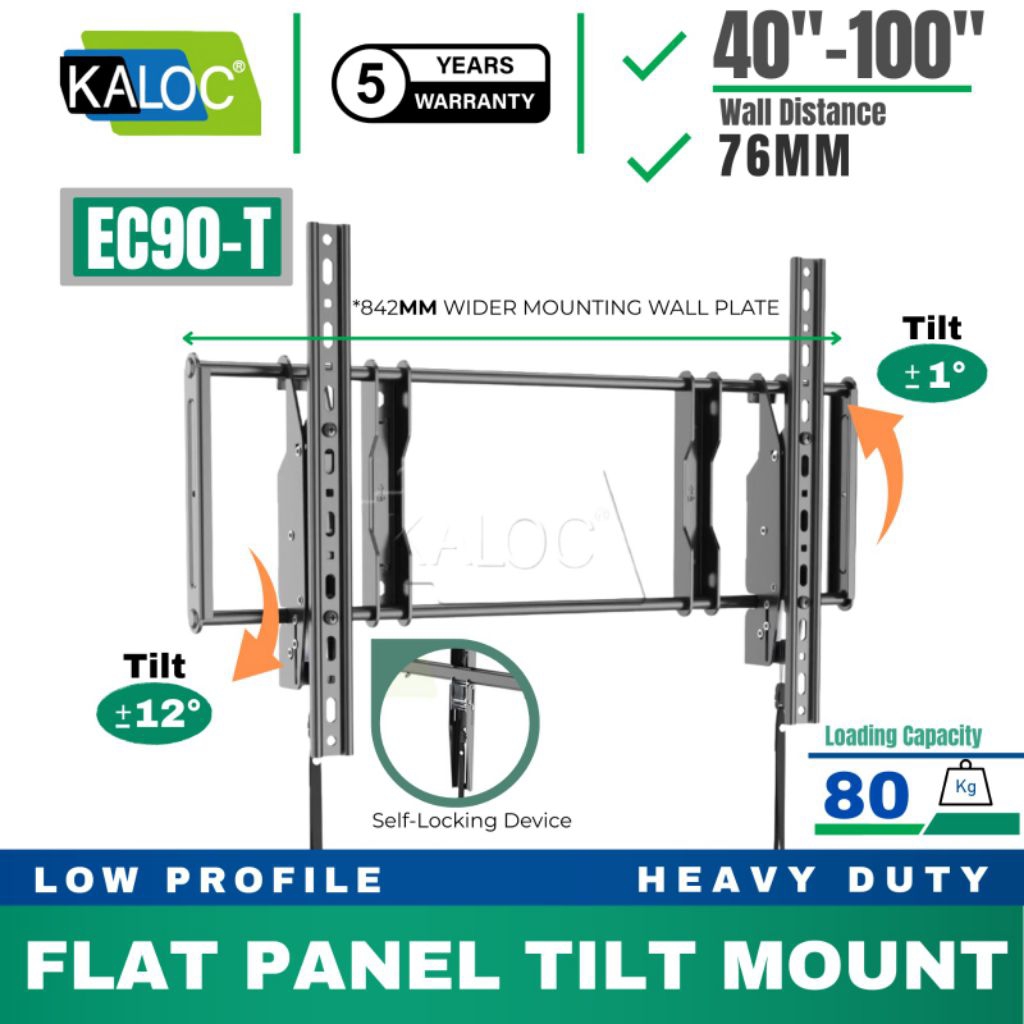 Kaloc EC90-T 40"-100" Flat Panel Tilt Wall Mount TV Bracket Low Profile ...