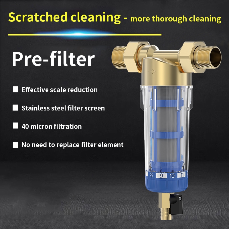 Backwash Spin Down Sediment Water Filter 40 Micron Reusable Brass Pre ...