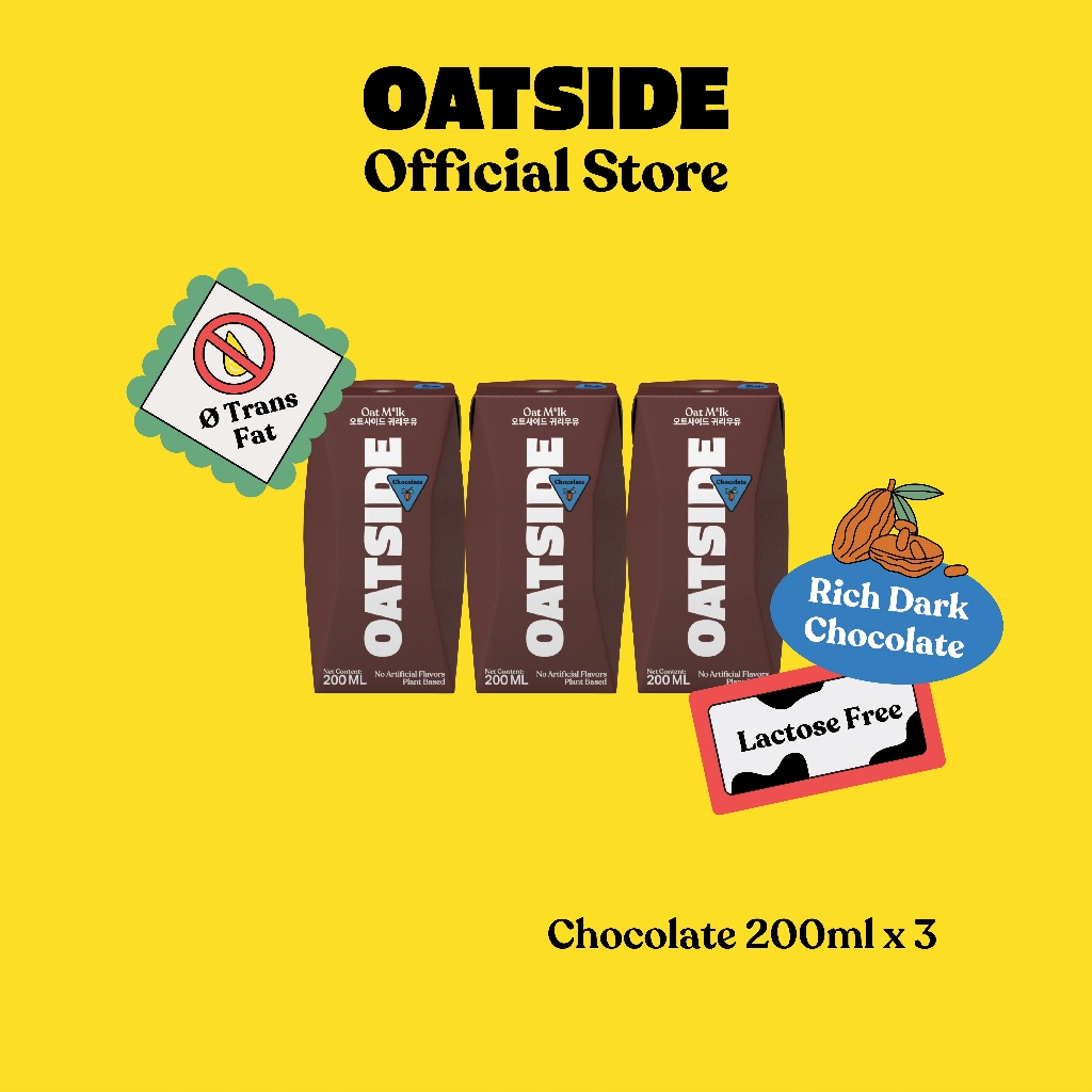 OATSIDE Chocolate Oat Milk 200ml x 3 - Dairy Free, Rich, Made with Real ...