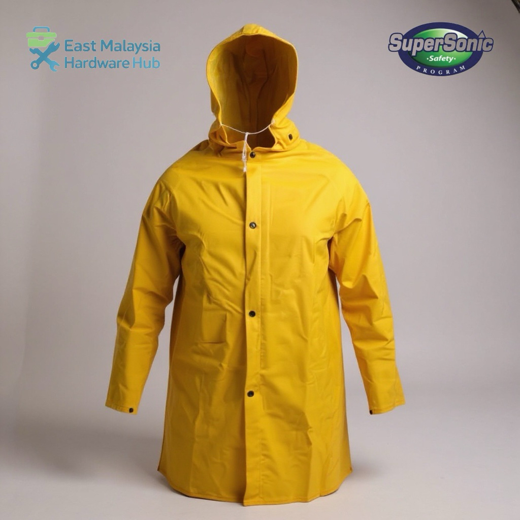 SuperSonic Heavy Duty PVC Raincoat,100% Waterproof Work Rain Coat with ...