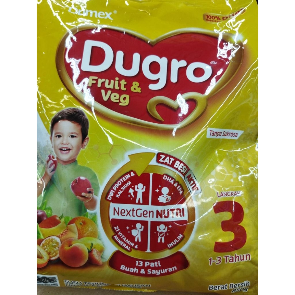 Dumex Dugro Fruit & Veg Tanpa Sukrosa Langkah 3 (850g) | Shopee Malaysia