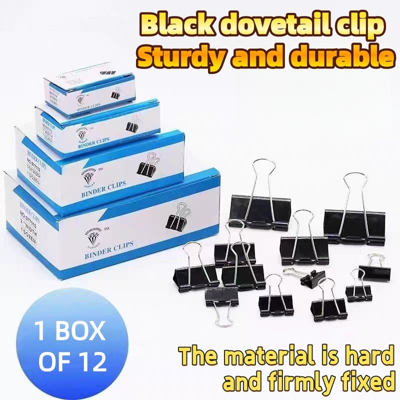 12PCS Per BoxBlack Binder Clips Multipurpose 19mm - 51mm binder clip ...