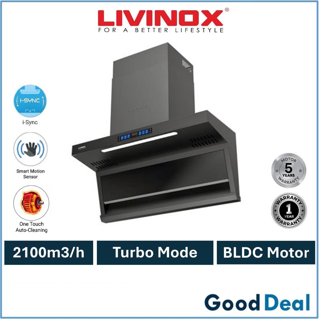 Livinox LCH-DARLEY DC-90BL i-Sync L Shape 2100 m³/h DC Motor Kitchen ...
