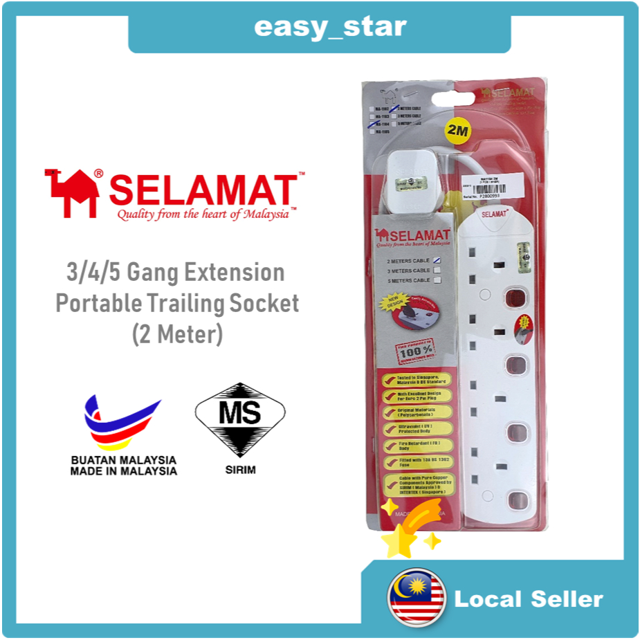 SELAMAT(Neon) 2 Meter Surge Protector Extension Plug Heavy Duty ...