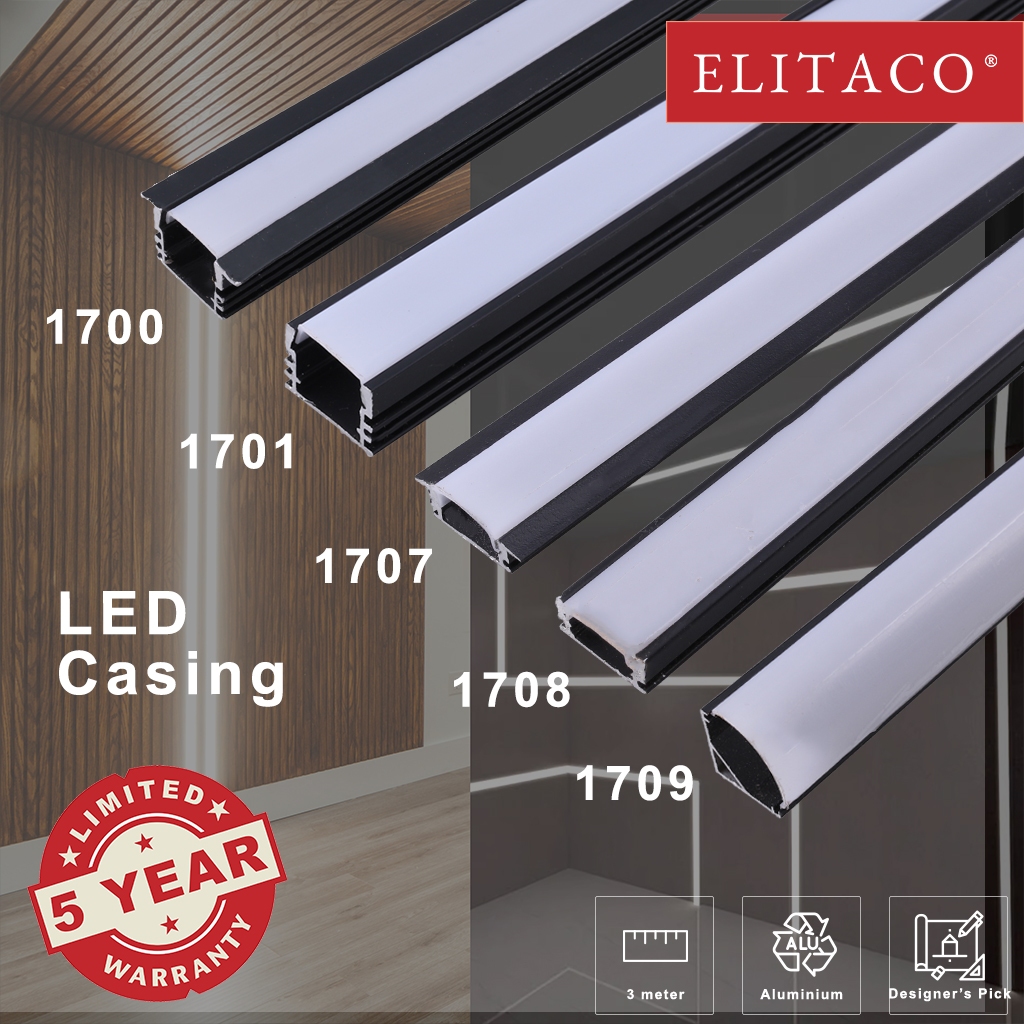 【ELITACO】300cm LED Casing Aluminium Black + White Channel Diffuser ...