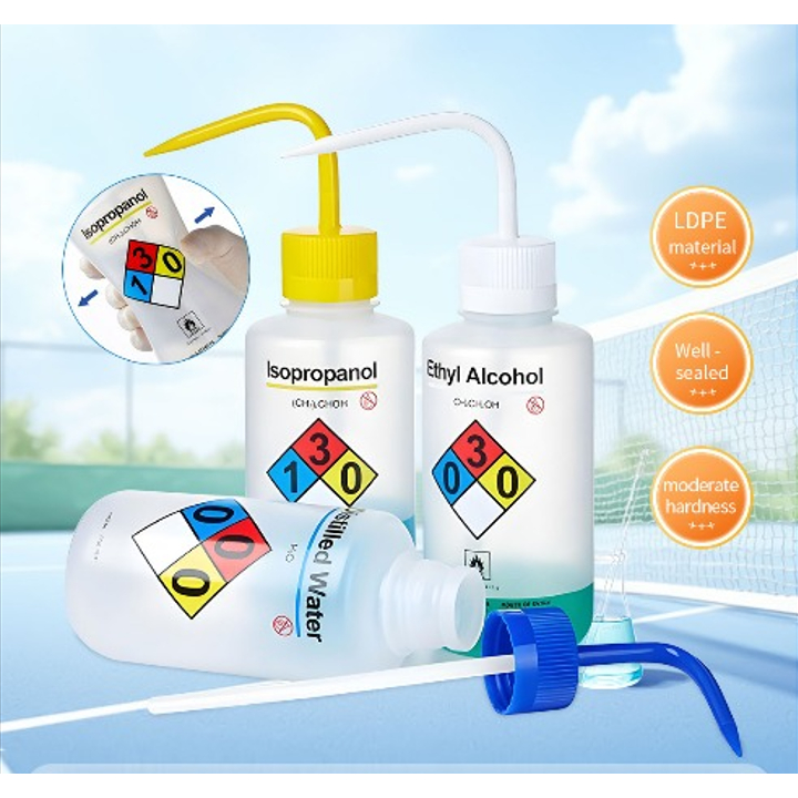 Safety Labeled Wash Bottles 500ml LDPE For Distilled Water/Ethanol ...