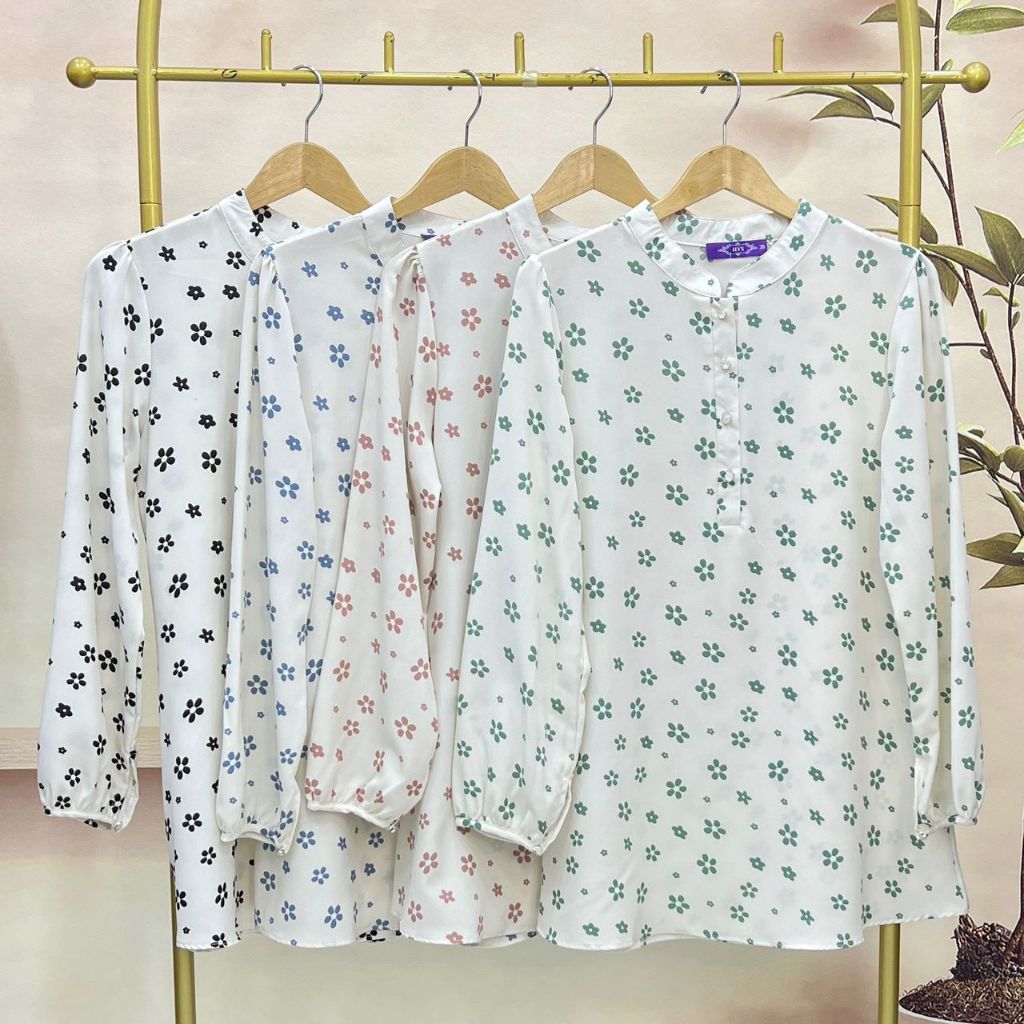 OFFER Saiz38-50(M-5XL) Printed Floral Blouse Slim Cutting Long Sleeve ...
