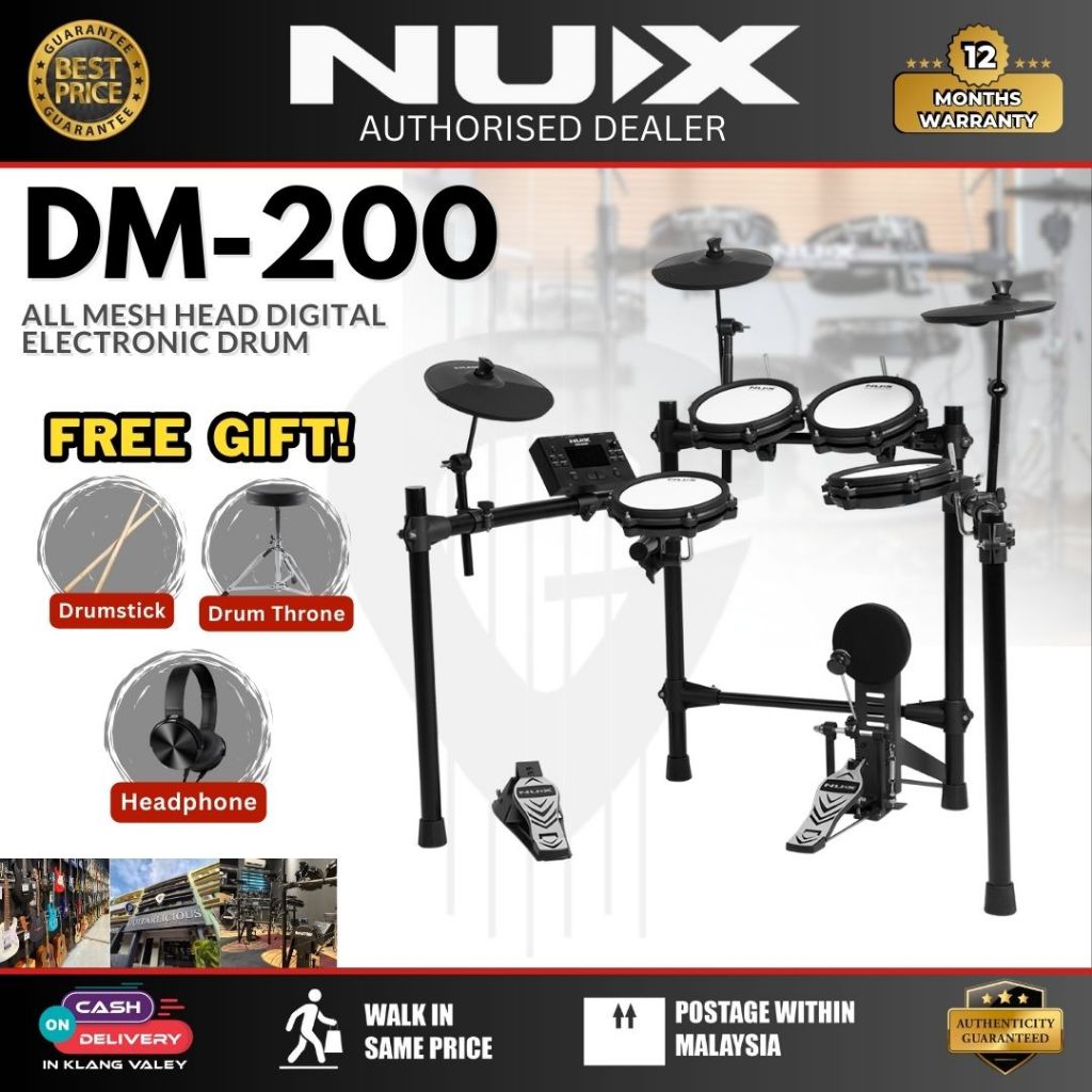 NUX DM-200 All Mesh Head Digital Electronic Drum Basic Package (DM200 ...