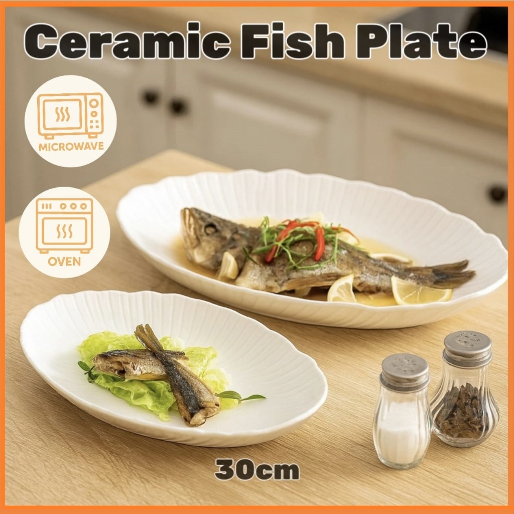 12' Fish Plate Ceramic/Oval Plate/ Fish Plate/ Pinggan Ikan/Pinggan ...