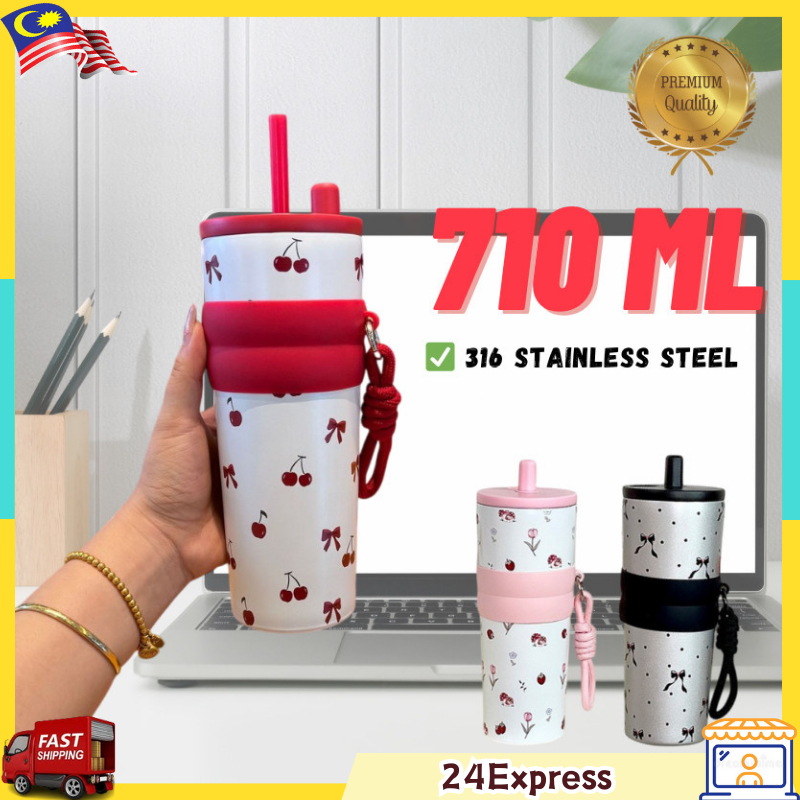 710ML Cute Stainless Steel Tumbler Straw Thermos Flask Leak-Proof ...