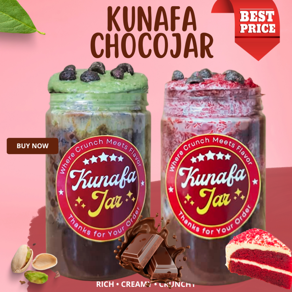 Kunafa Choco Dessert Jar – Pistachio & Red Velvet (Milk / White ...
