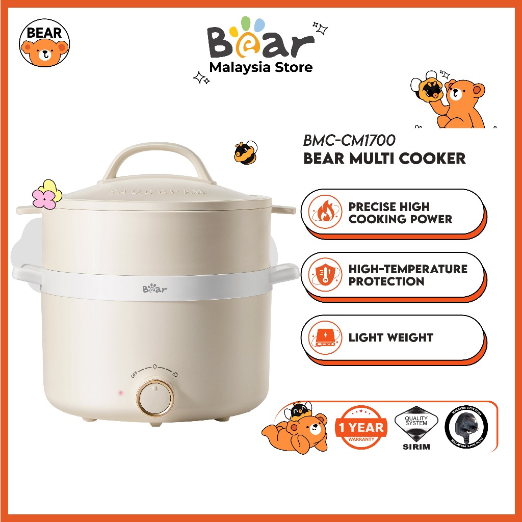 Bear Multi Cooker 1.7L Cream – Portable Electric Cooker / Hotpot BMC ...