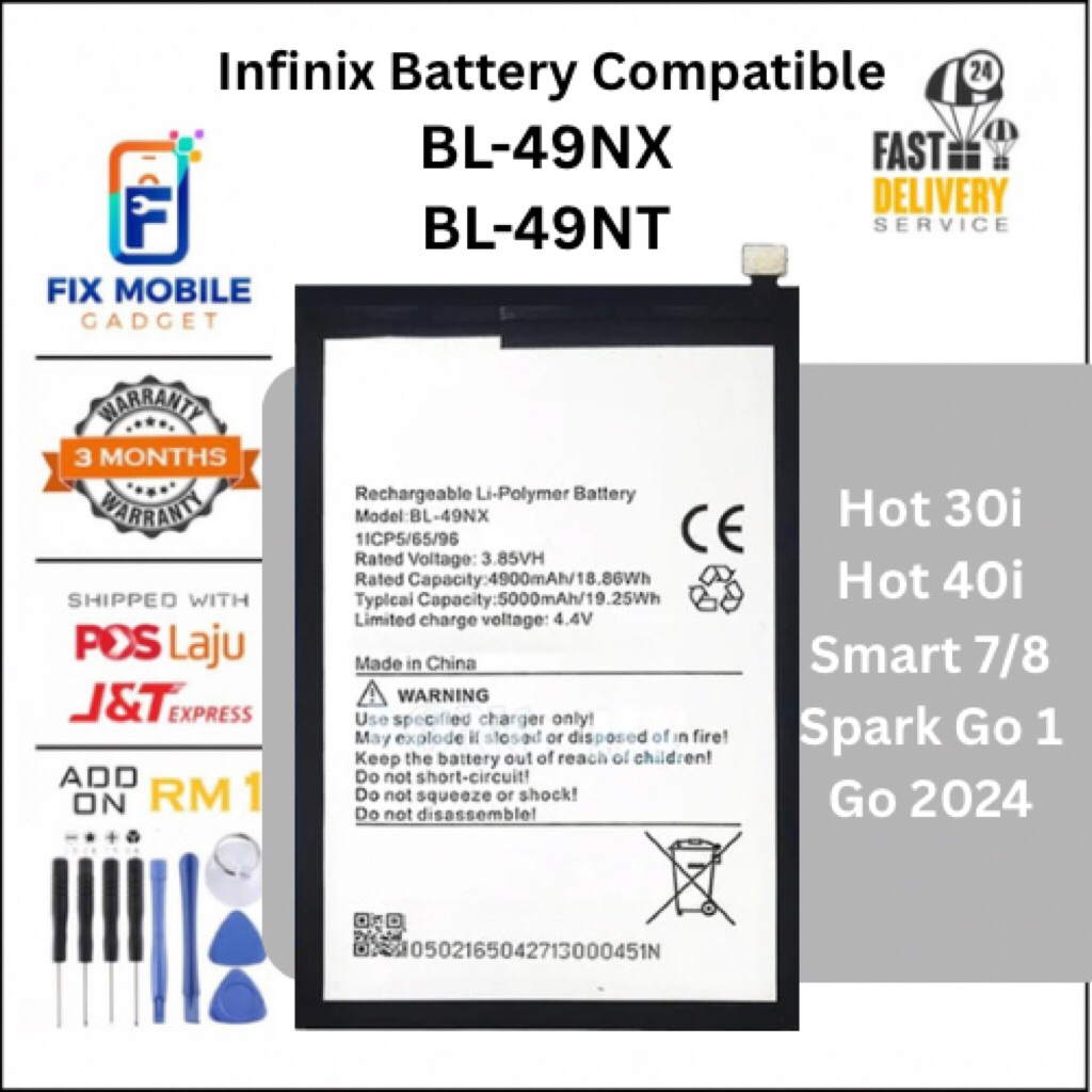 Batteri compatible for Infinix Hot 30i / 40i / Smart 7 8 / Spark Go ...