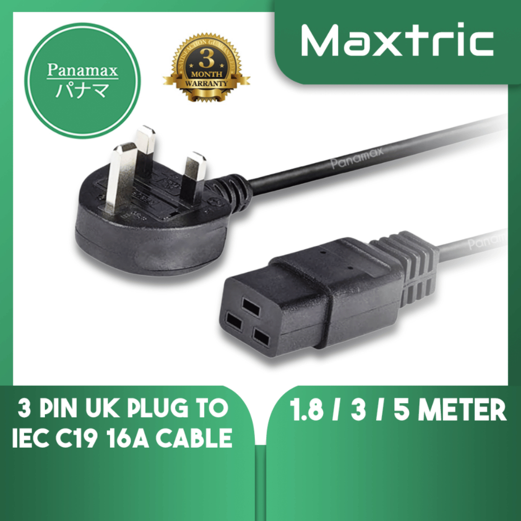 Panamax 16A 3 Pin UK Plug to C19 Female Cable Power Cord UPS PDU Power ...