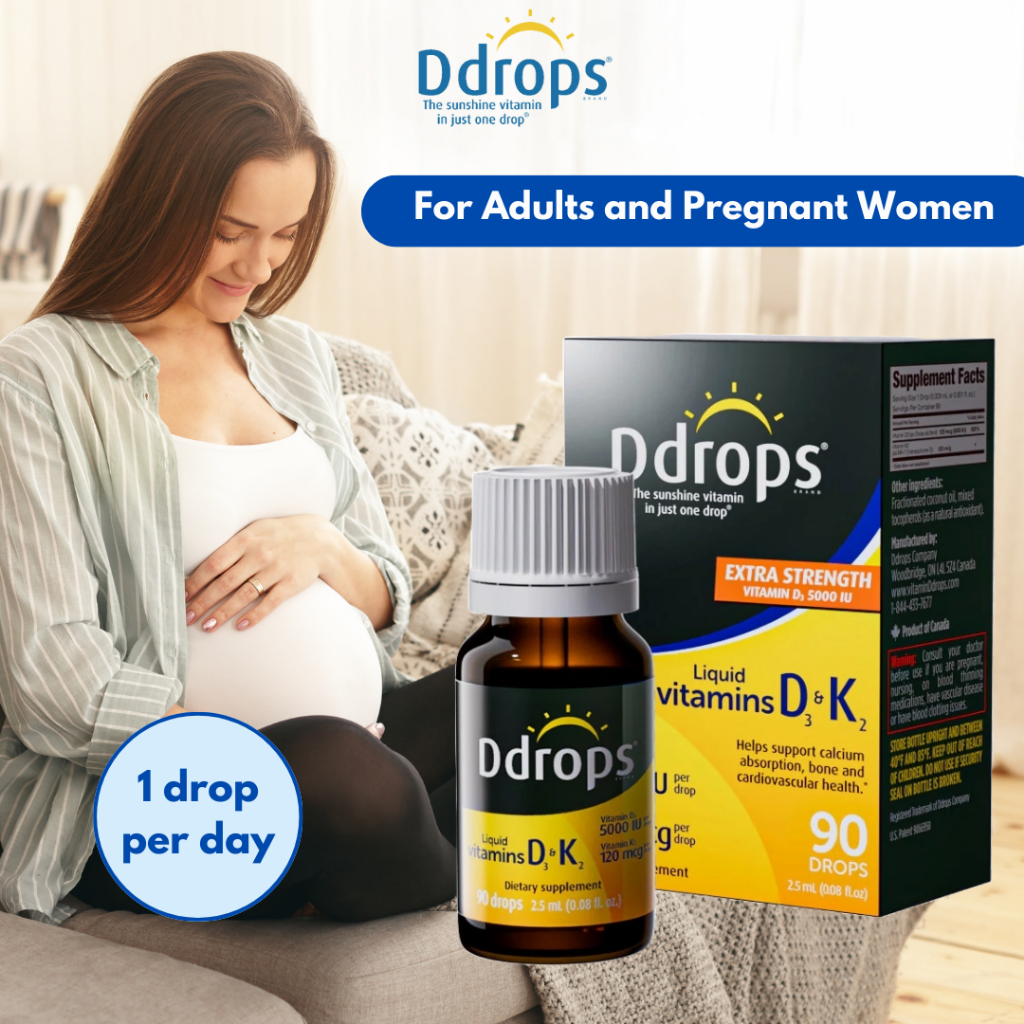 Ddrops Adults/Pregnancy Liquid Vitamin D3 5000 IU & Vitamin K2 120 mcg Supplement (90 Drops ...