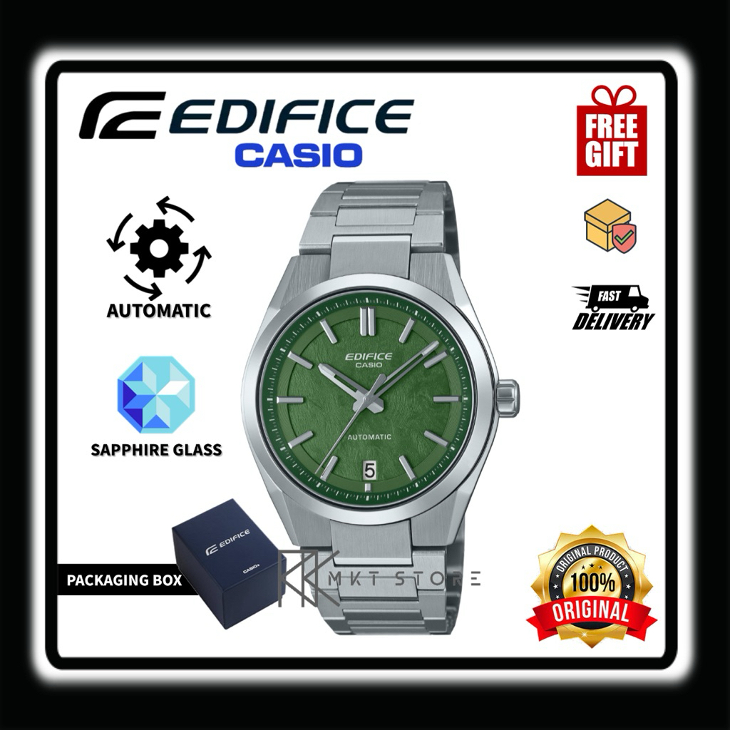 Original Casio Edifice Automatic Green Carbon Dial Full Stainless Steel ...