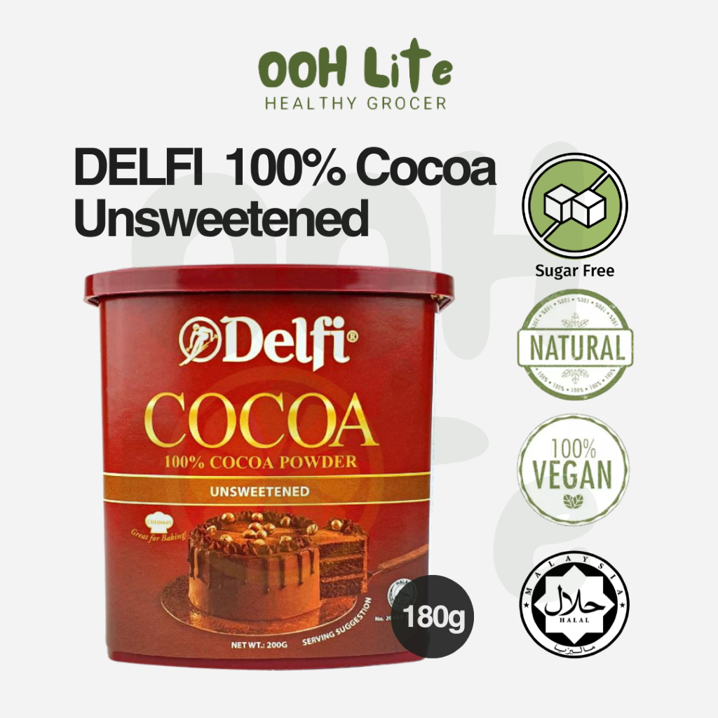 [UNSWEETENED] DELFI 100% Cocoa Powder 180g - Sugar Free, Zero Sugar ...