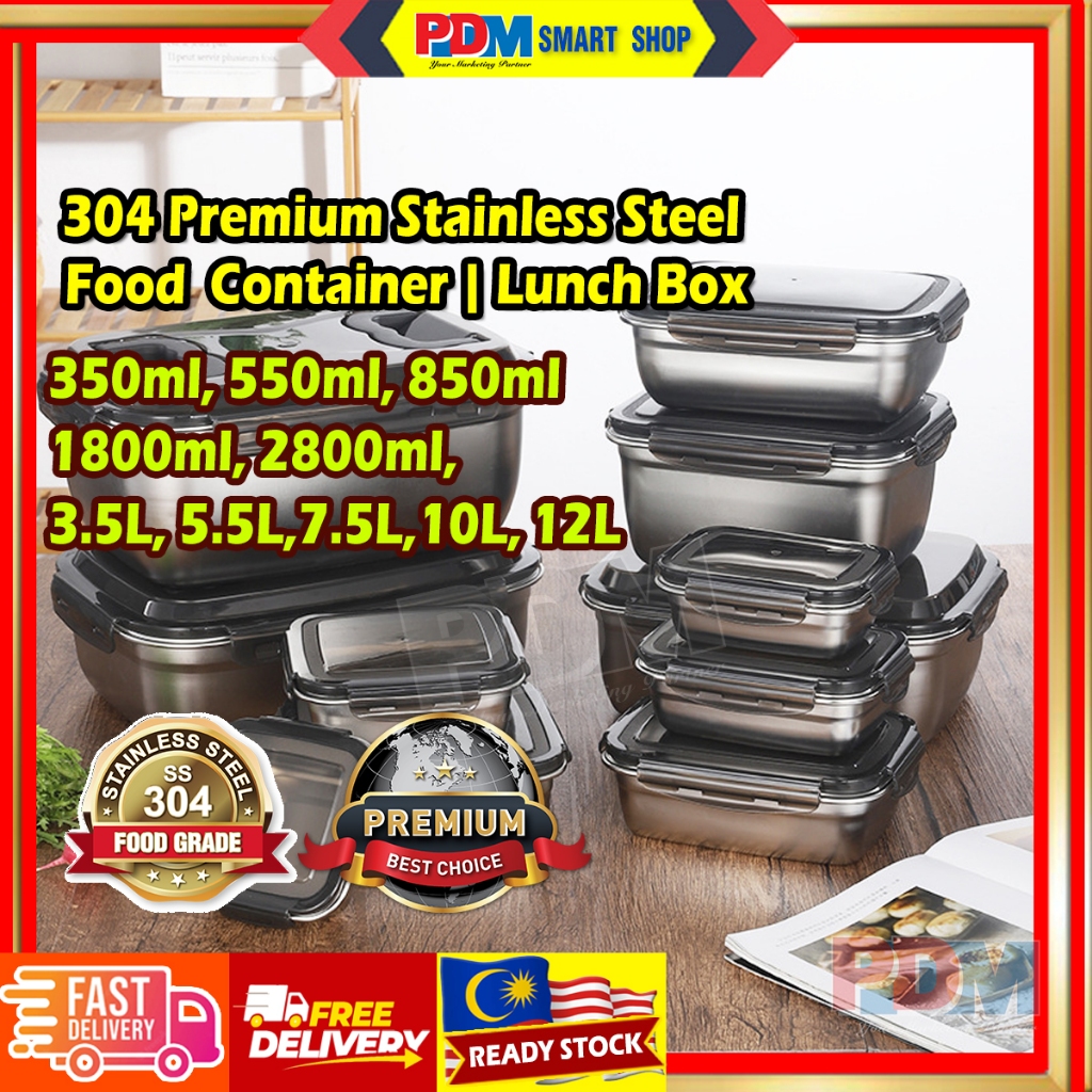 PDM Premium 304 Stainless Steel 350ml ~ 12Litre Food Storage Container ...