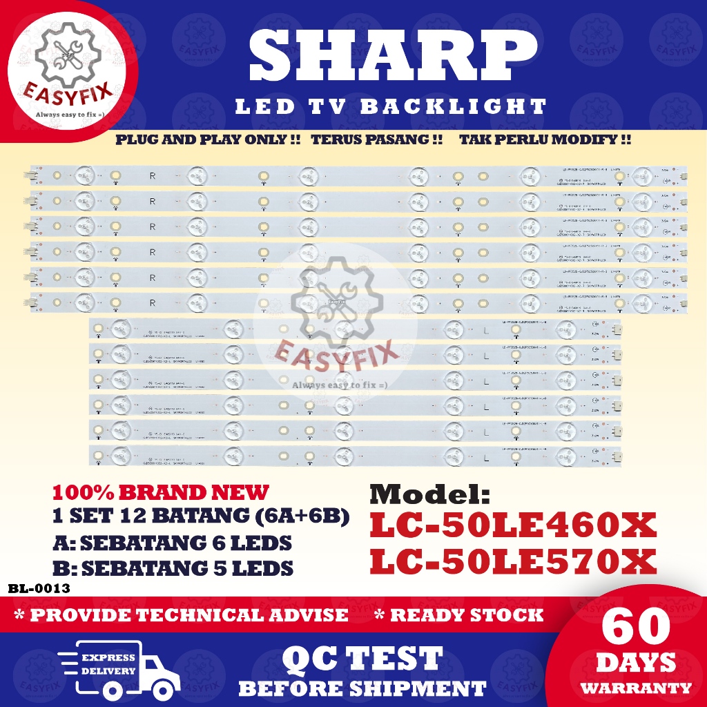 LC-50LE460X / LC-50LE570X SHARP 50 INCH LED TV BACKLIGHT ( LAMPU TV ...