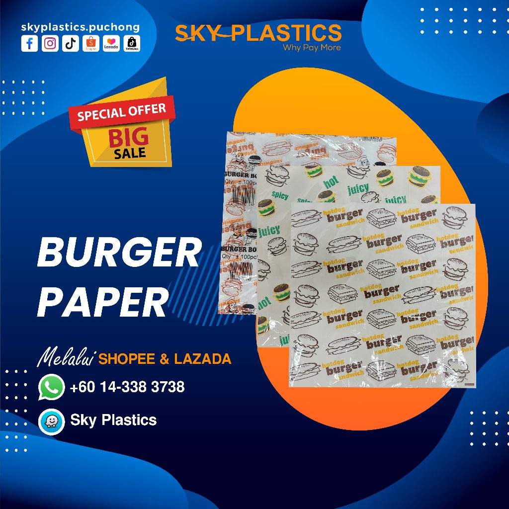 Burger Wrapping Paper | Kertas Balut Burger | Hotdog Wrapping Paper ...