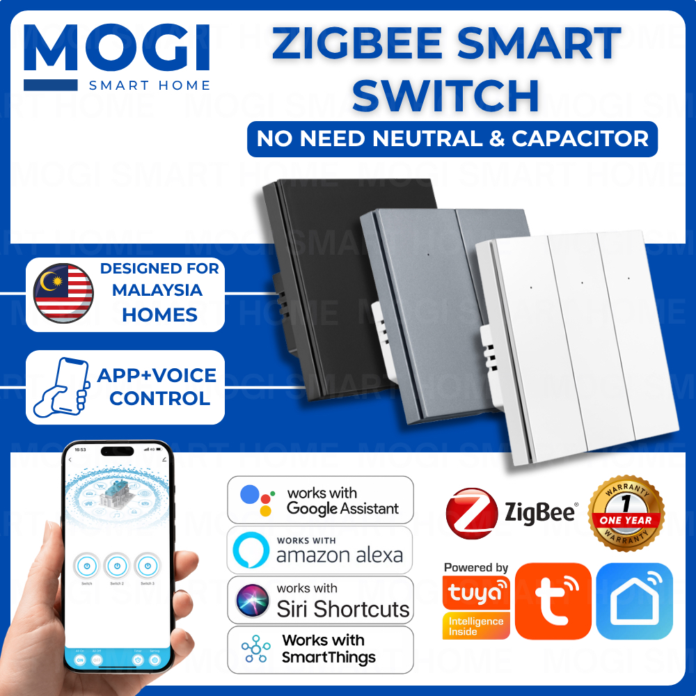 MOGI Zigbee Smart Switch No Neutral No Capacitor Rocker Button 1/2/3 ...