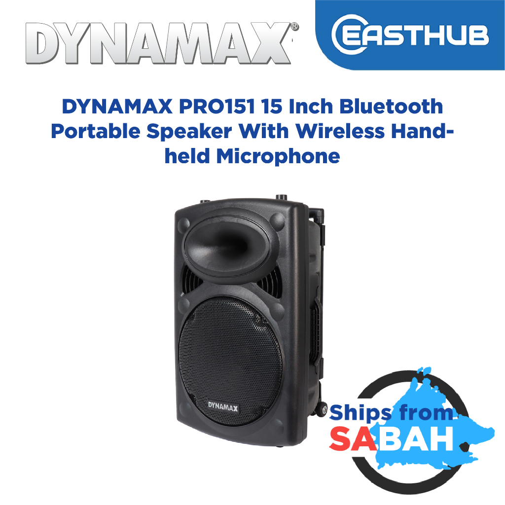 DYNAMAX 15" Portable PA Speaker System + 2 PCS Wireless Microphone ...