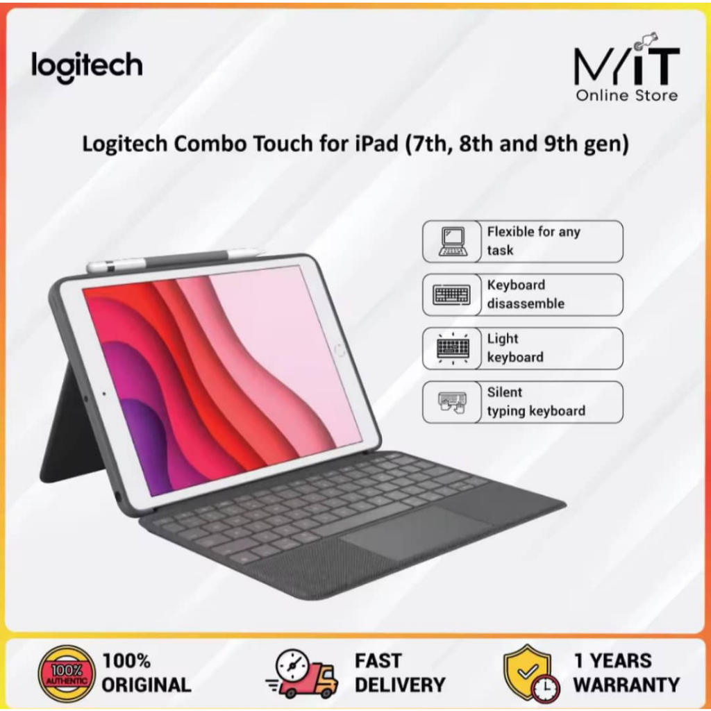 Logitech Combo Touch iPad 7th 8th & 9th Keyboard Case with Trackpad ...