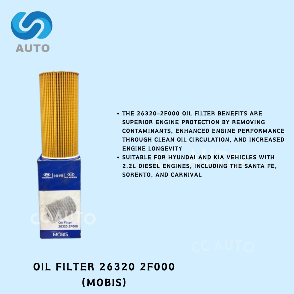 MOBIS OIL FILTER 26320 2F000, Hyundai and Kia vehicles, 2.2L diesel ...