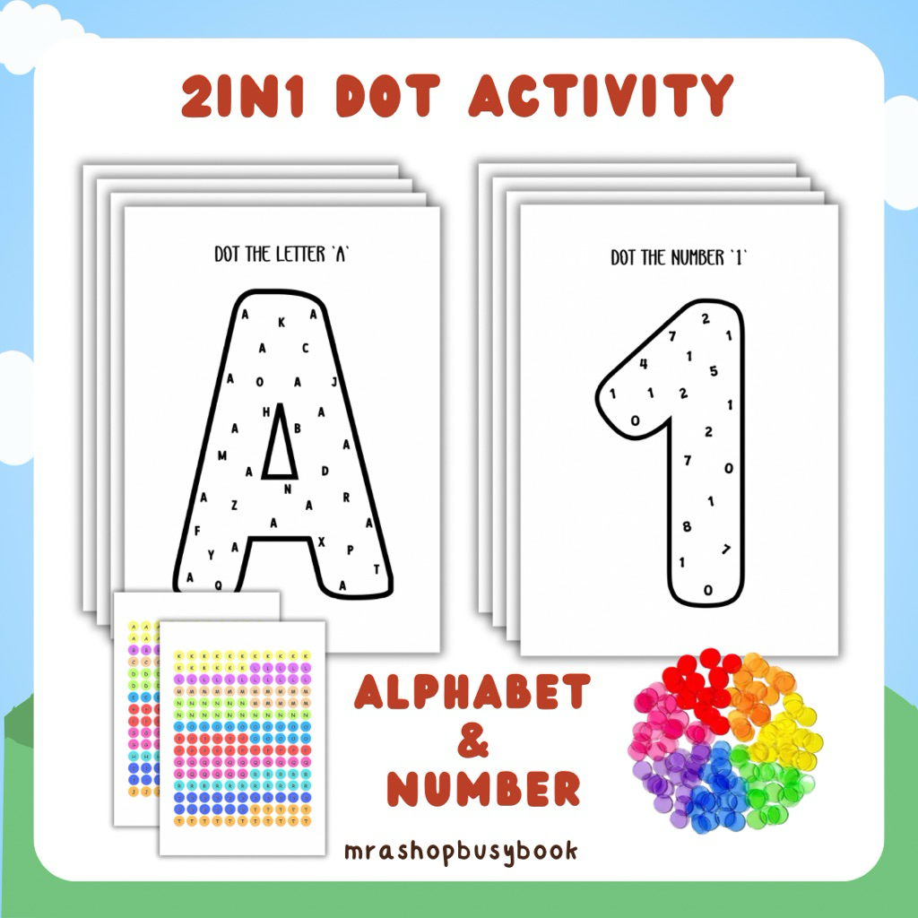 NEW DO A DOT ACTIVITY ALPHABET NUMBER RECOGNITION STICKER COLOUR A4 ...
