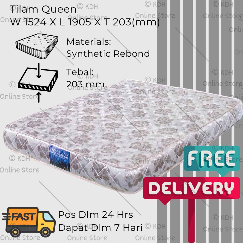 Tilam Queen 8 Inch (203mm) Tebal | Premium Rebond Foam Mattress Kain ...