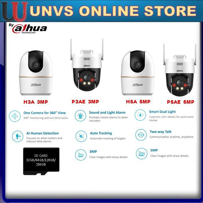 DAHUA WIFI CAMERA H3A H5A P3AE P5AE 5MP/3MP Wireless Network PT Camera ...