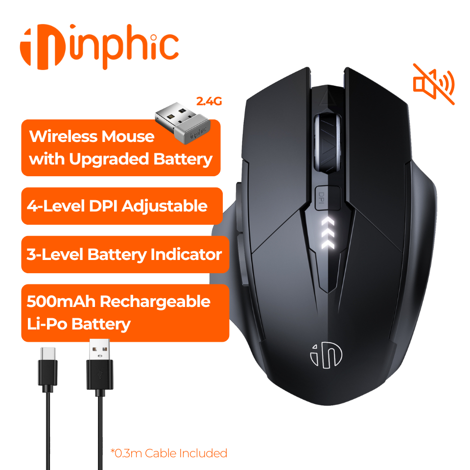 Inphic F1 ll Wireless Mouse 2.4G Rechargeable Ergonomics Mouse Silent ...