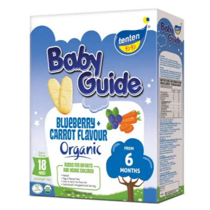 Rice Rusk TENTEN Baby Guide Organic Blueberry + Carrot Flavour 36g ...