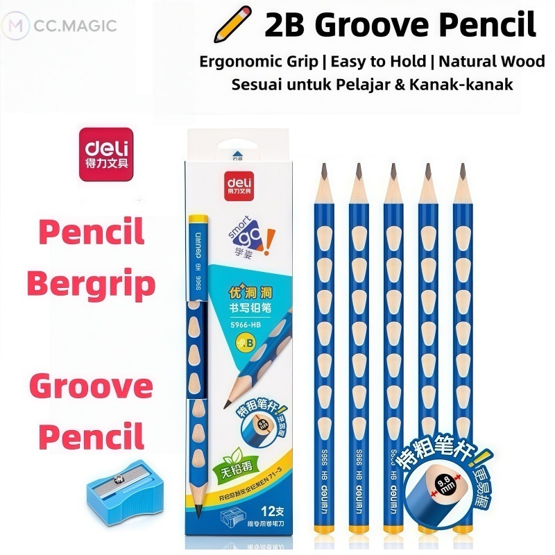 2B Triangle Groove Pencil Natural Wood Jumbo/Normal Size Pencil ...