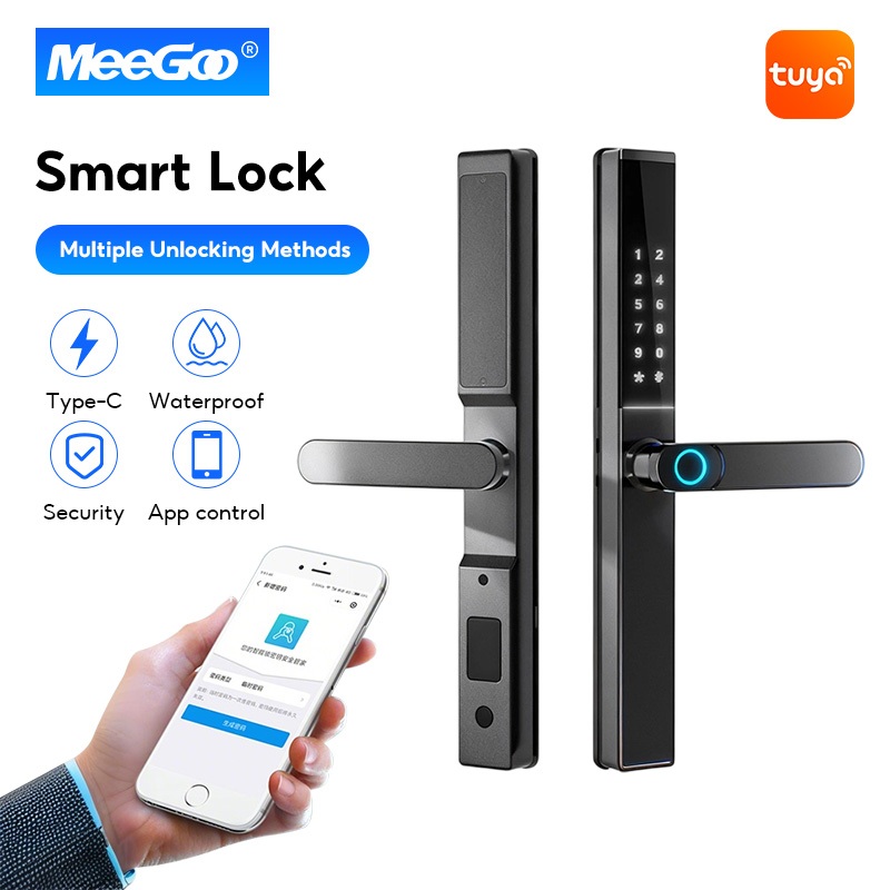 MeeGoo Smart Door Lock Home Security Fingerprint Password Lock Aluminum ...