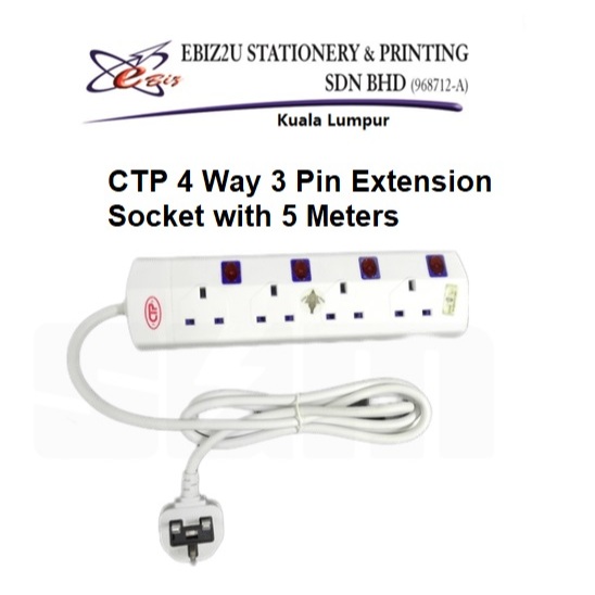 CTP 4 Way 3 Pin Extension Socket with 5 Meters & Malaysia Sirim ...