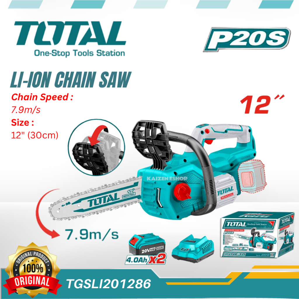 TOTAL TGSLI201286 P20S 20V Gergaji Rantai Li-ion 12" | Li-ion Brushless ...