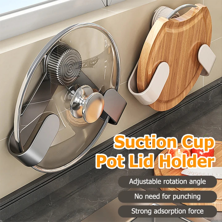 Suction Cup Pot Cover Rack Wall Mounted Rotatable Adjustable Storage ...