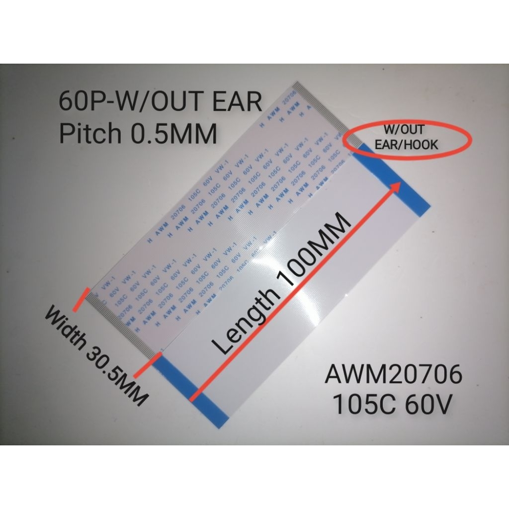 AWM 20706 60 PIN W/OUT EAR 100MM PITCH 0.5MM 105C 60V RIBBON FFC FPC ...